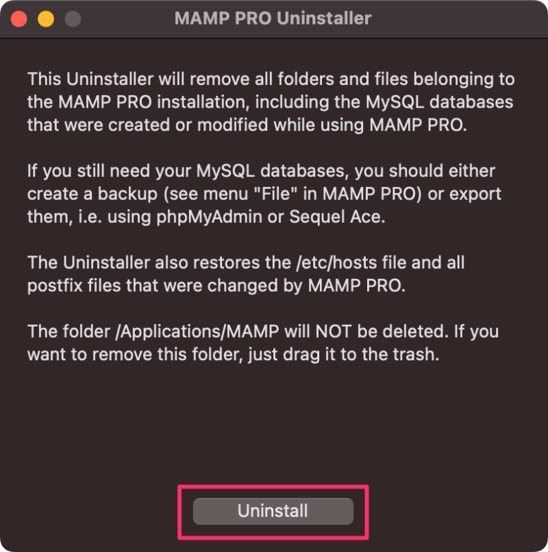 MAMP PROをアンインストールしてMAMP無料版だけにする方法