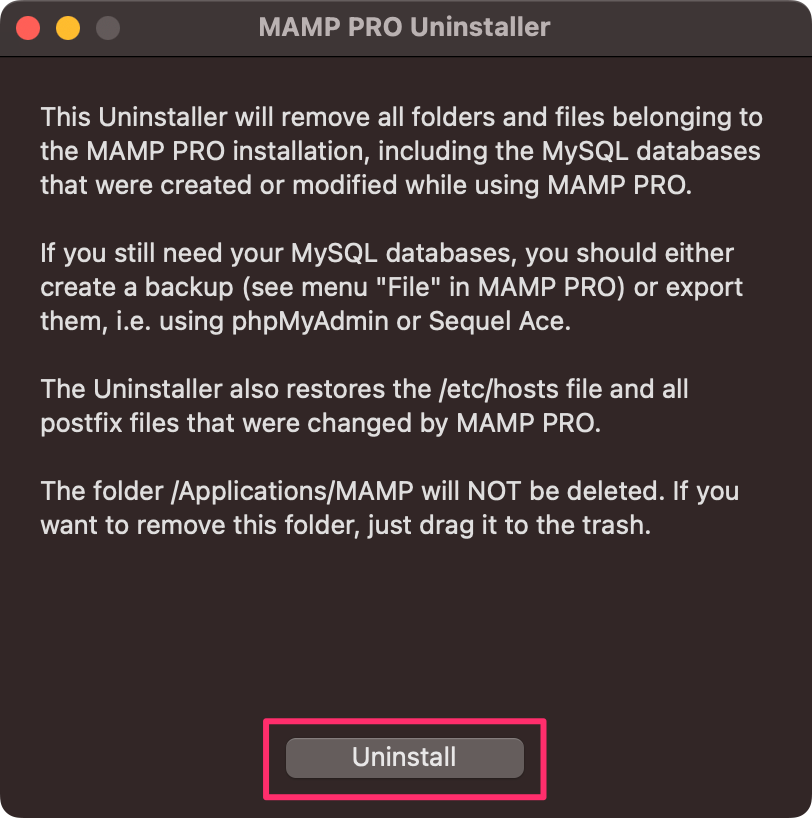 MAMP PROをアンインストールしてMAMP無料版だけにする方法